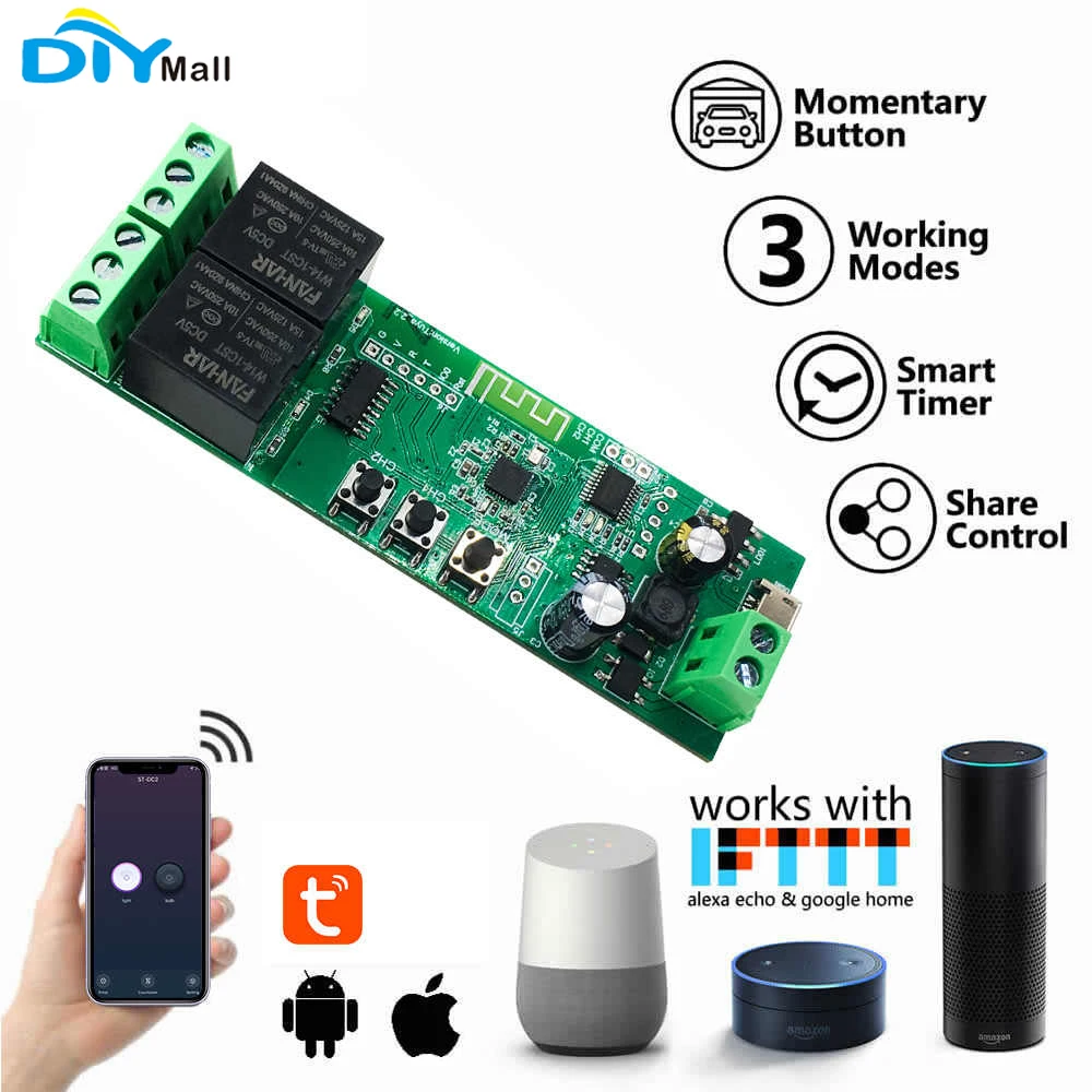 2-Channel-Tuya-WiFi-Relay-Module-Wireless-Dry-Contact-Switch-Momentary ...