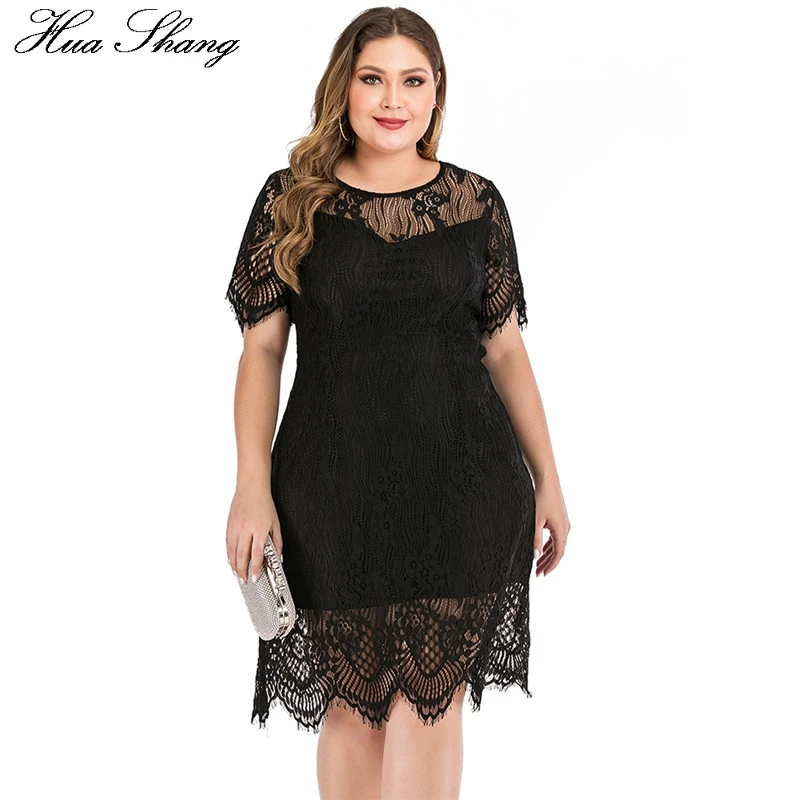 6xl Plus Size Lace Party Dress Women Summer Hollow Out O Neck Short ...