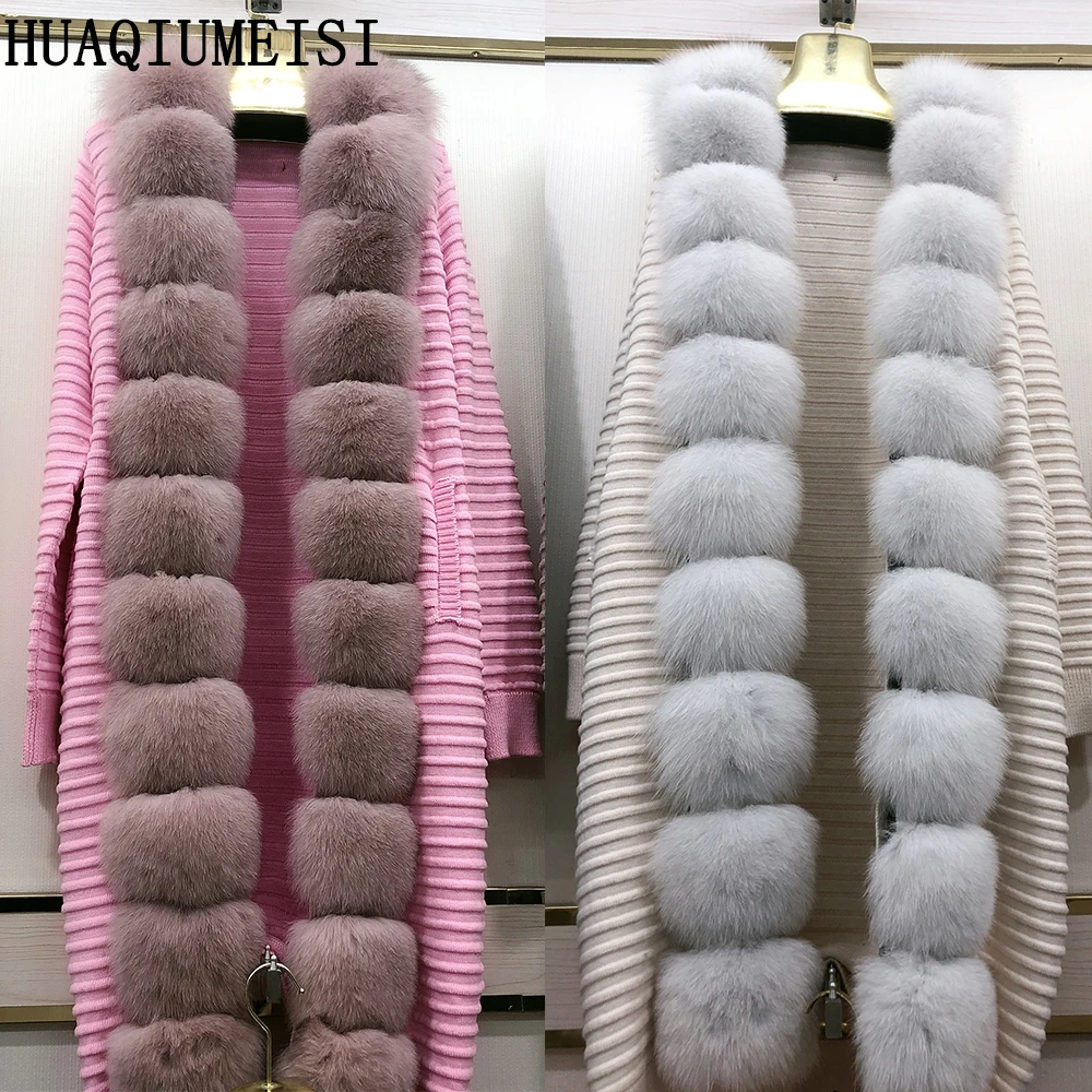 Natural fur fur coat knitted sweater striped placket fox fur ladies ...