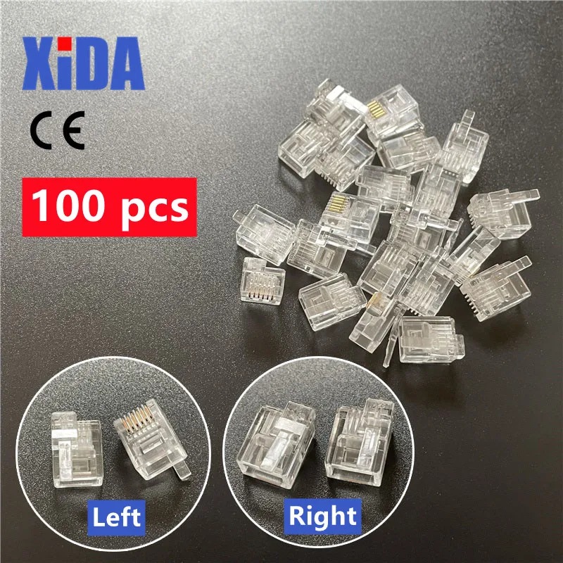 100PCS/Lot RJ11 RJ12 Connector 6P6C Telephone Internet Left Right ...