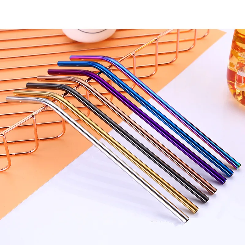 50pcs/lot Stainless Steel Straws Reusable Bent Straight Metal Drinking ...