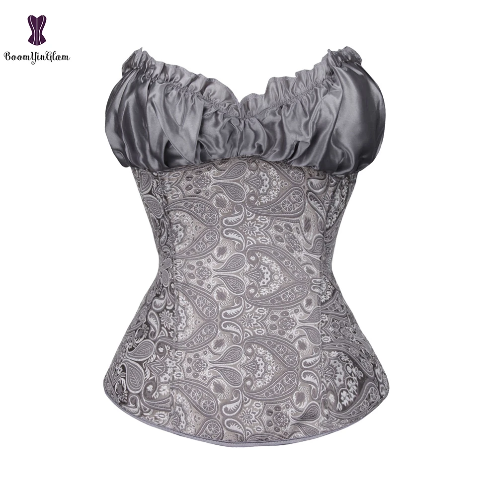 Royal Satin Corset Overbust Women Corsets Jacquard Floral Korset Fish ...
