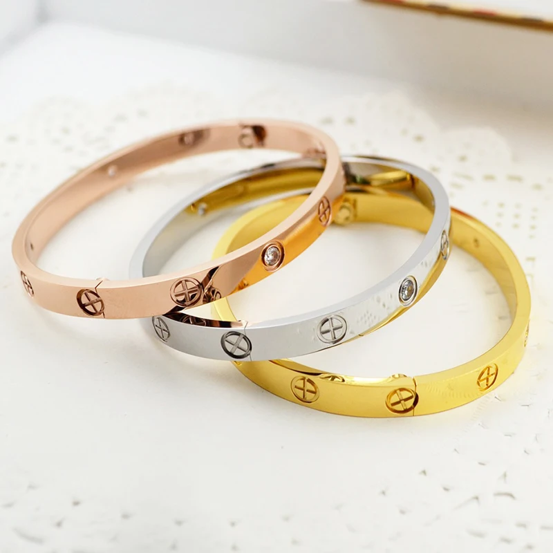 Plus Sign Bangle for Women Men Fashion Brand Gold Silver Color Titanium ...