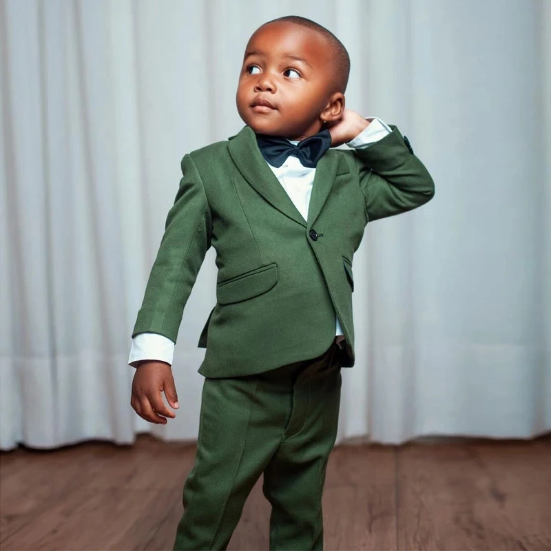 Olive Green Kids Children Wedding Blazer Formal Wear Suit Pattern Lapel ...