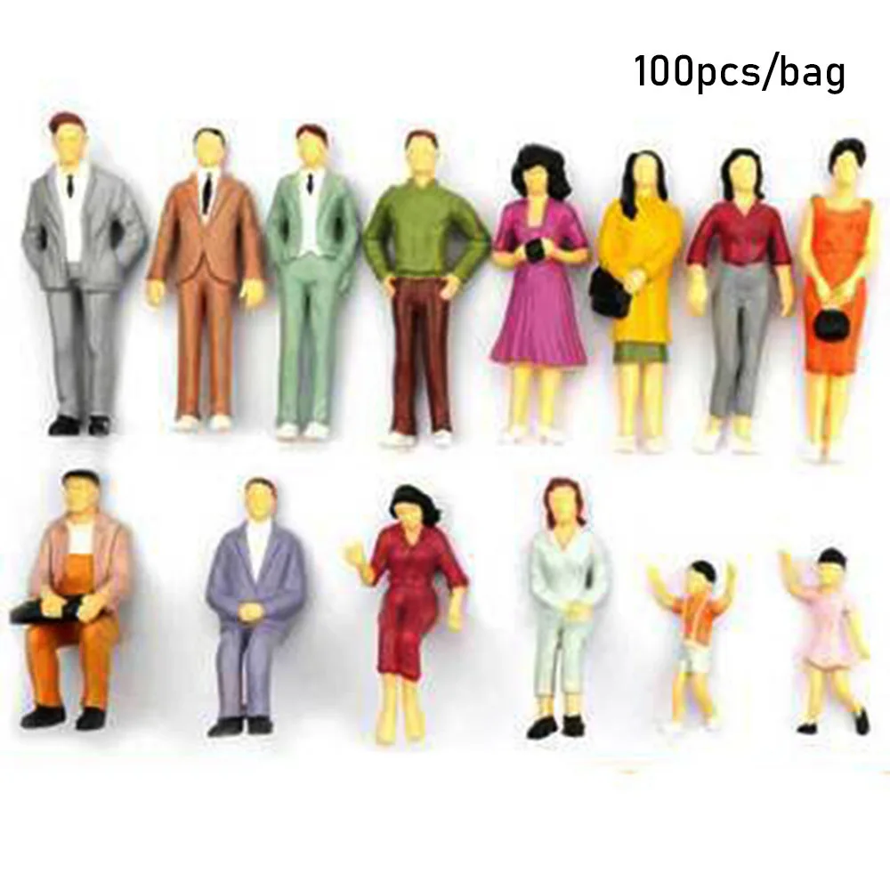 100pcs 1:100/1:150/1:75/1:50 Scale People Figures Mixed Color Pose ...