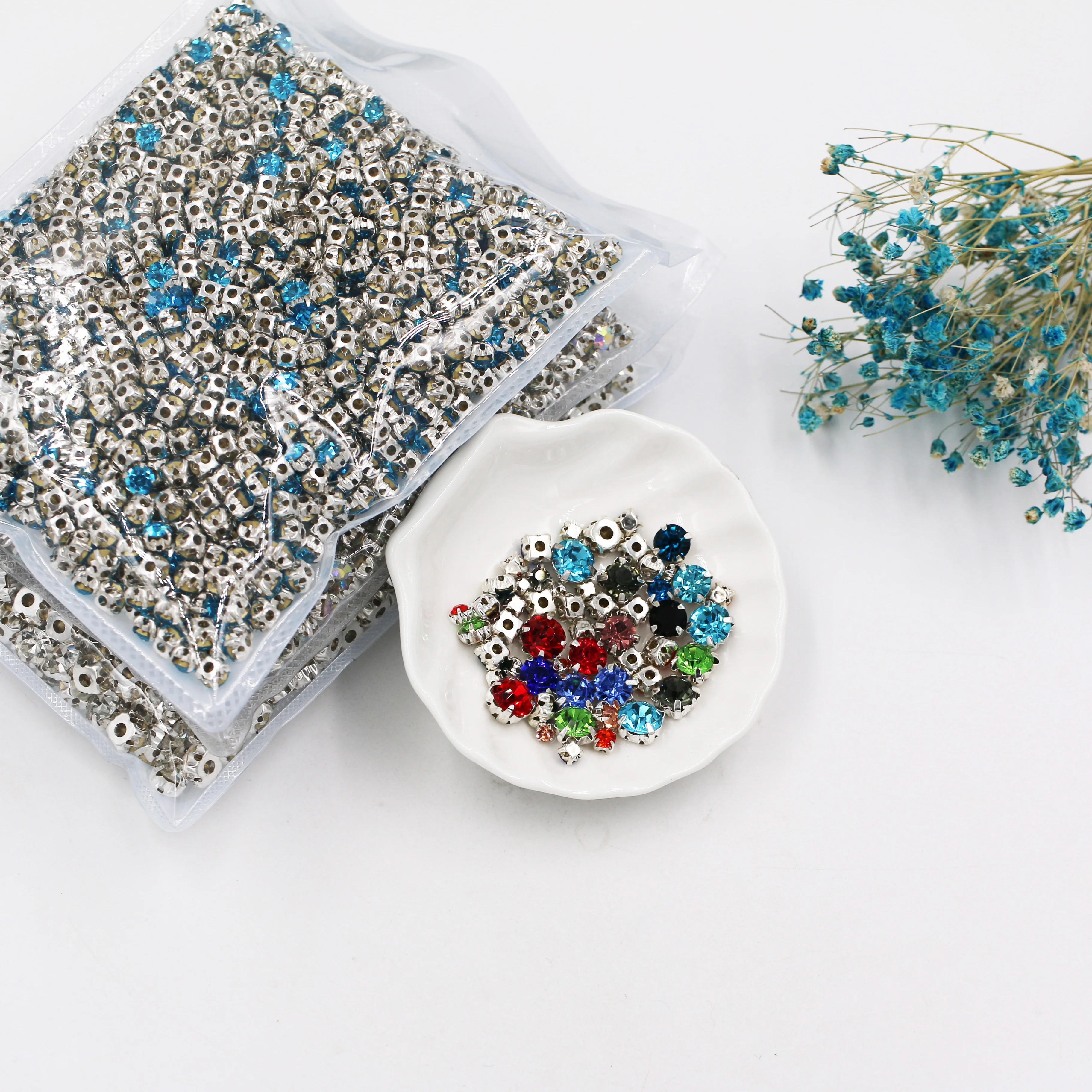 Wholesale-Silver-base-round-shape-high-quality-crystal-glass-sew-on ...