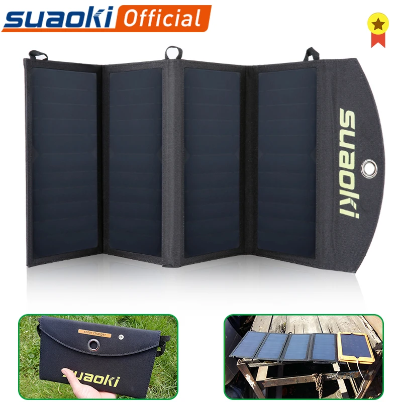 Suaoki Panel Solar plegable para teléfono, cargador portátil de 25W con puerto USB Dual, salida ...