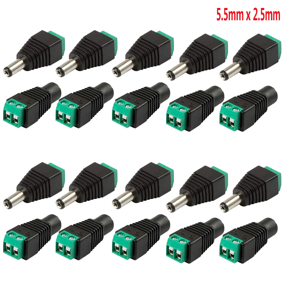 DC 커넥터 어댑터, CCTV 카메라 LED 스트립 라이트 라우터용, 전원 잭 플러그, 0 36V, 10A, 2.5x5.5mm ...