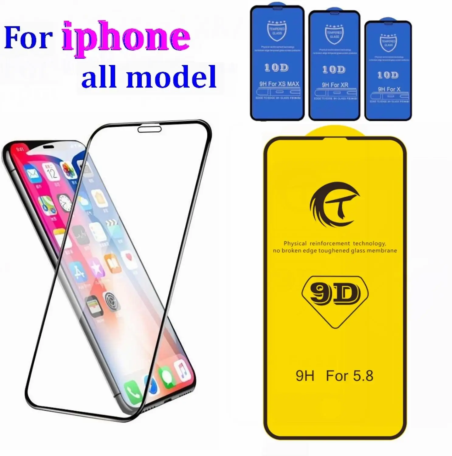 500set 10d 9d Full Glue Full Cover 3d Curved Edge Tempered Glass Screen ...
