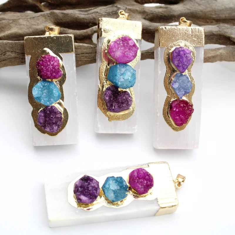 Natural-stone-Selenite-Plaster-crystal-bud-Irregular-Shape-Pendants ...