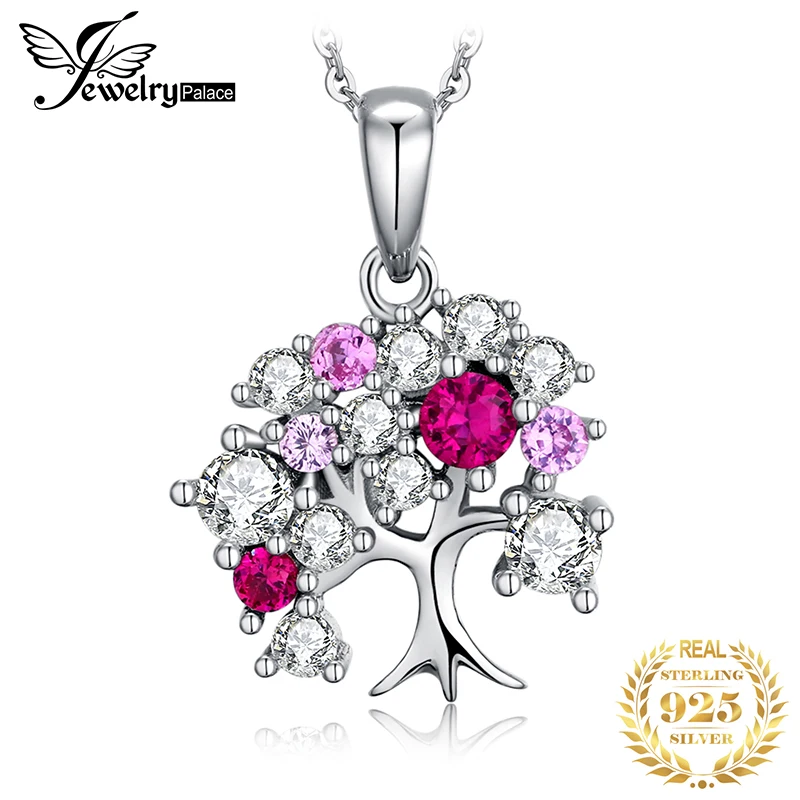 JewelryPalace Life Tree Created Ruby 925 Sterling Silver Pendant ...