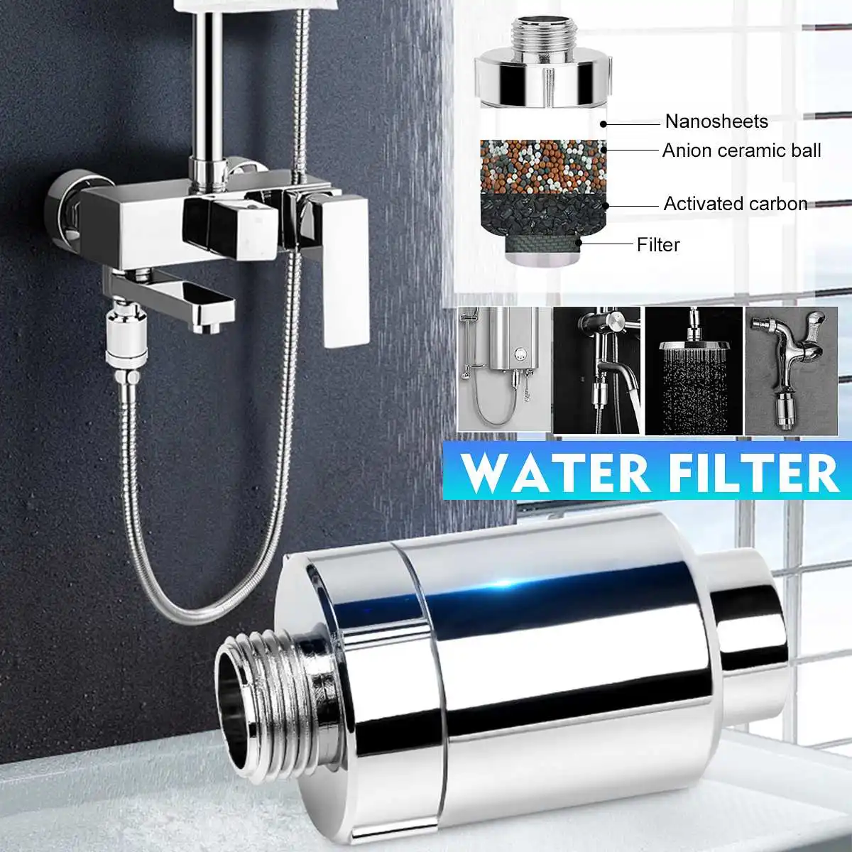 4 Layers Filtration Faucet Bath Water Purifier Shower Front Filter ...