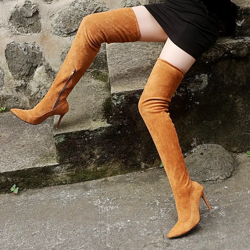 Neue Frauen Oberschenkel Hohe Lange Stiefel Spitz High Heels Damen ...