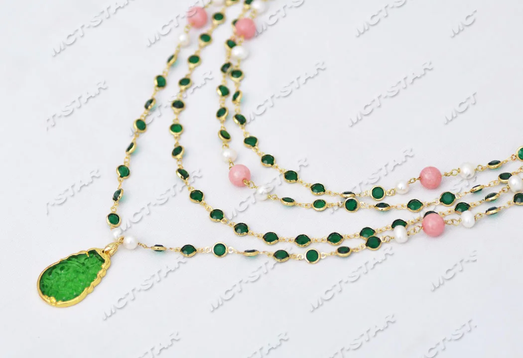 Collar de cadena de cristal para mujer, colgante de Jade verde, Perla ...
