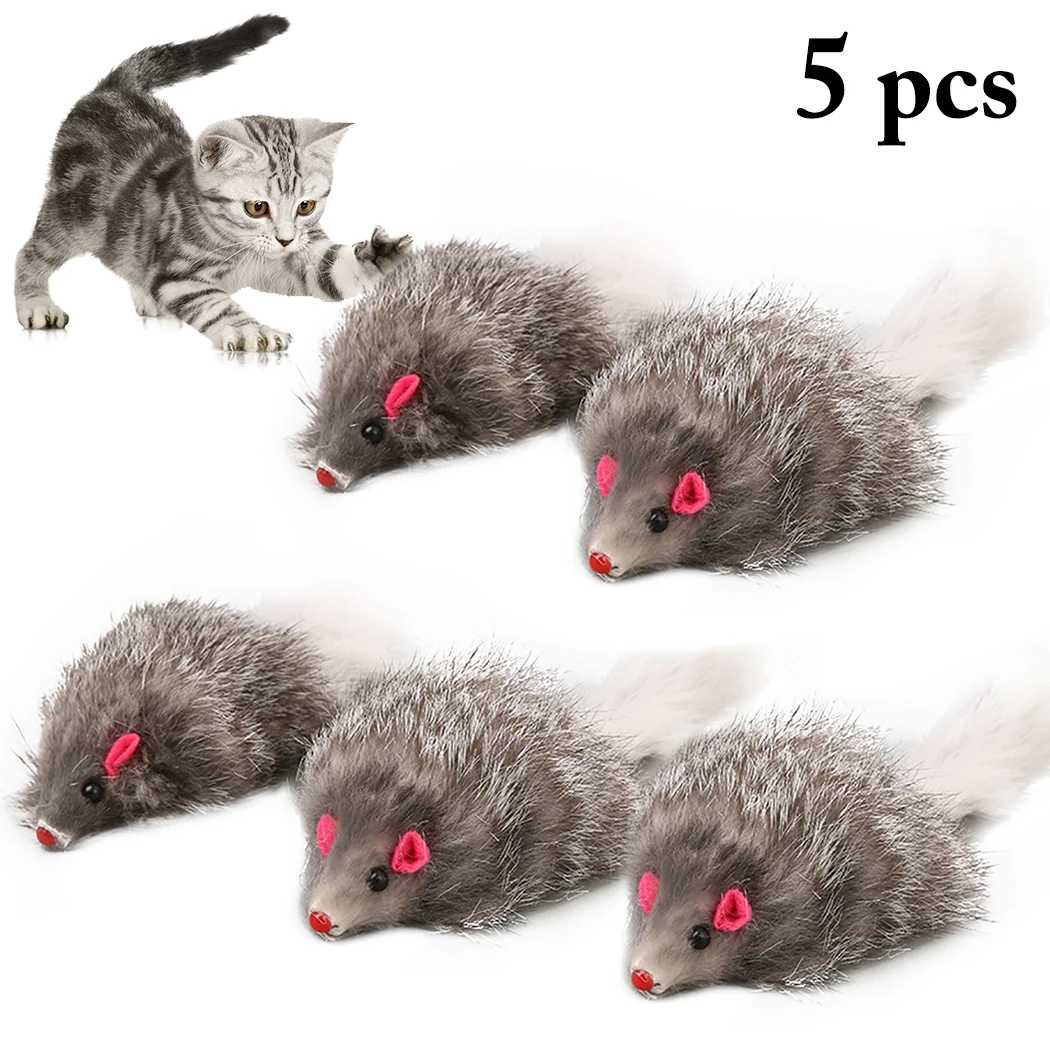 5pcs Furry Plush Cat Toy Soft Solid Interactive Mice Mouse Toys For ...
