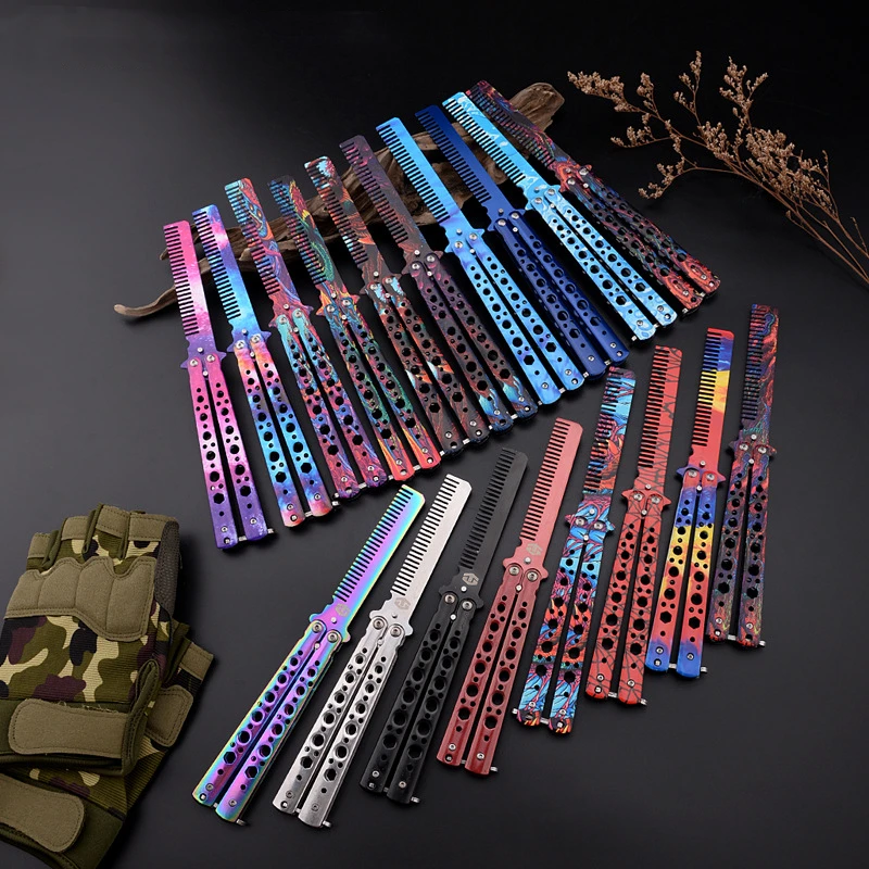 Portable-Butterfly-Knife-Comb-Stainless-Steel-Foldable-Blunt-Training ...