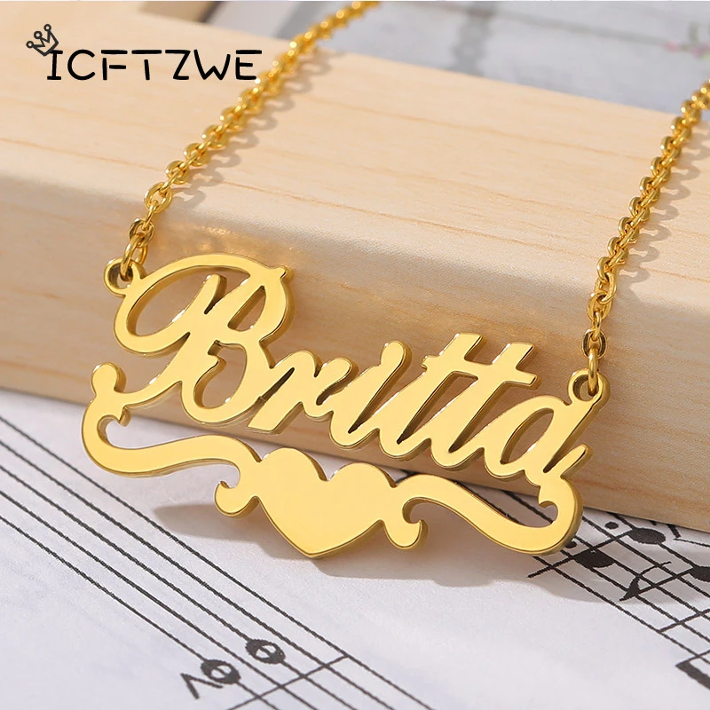 Custom Name Necklaces For Women Personalized Heart Ribbon Nameplate ...
