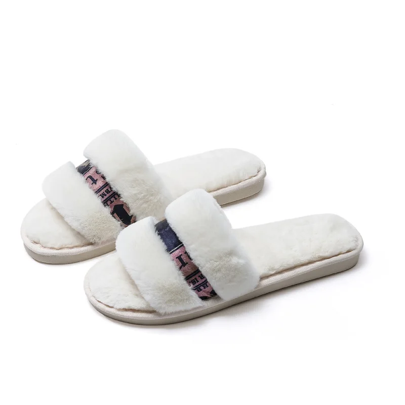겨울 여성 집 퍼지 슬리퍼 2019 인조 모피 패션 따뜻한 신발 여성 슬립 플랫 여성 모피 슬라이드 블랙 핑크 아늑한 홈슬리퍼