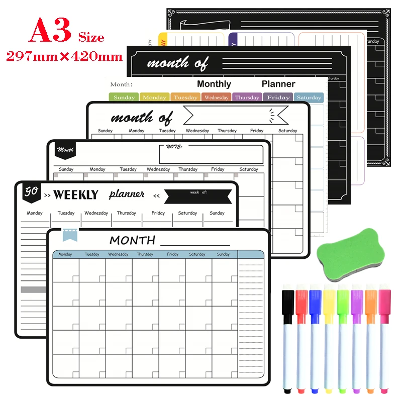 A3 Size Magnetic Monthly Weekly Planner Calendar Table Dry Erase ...