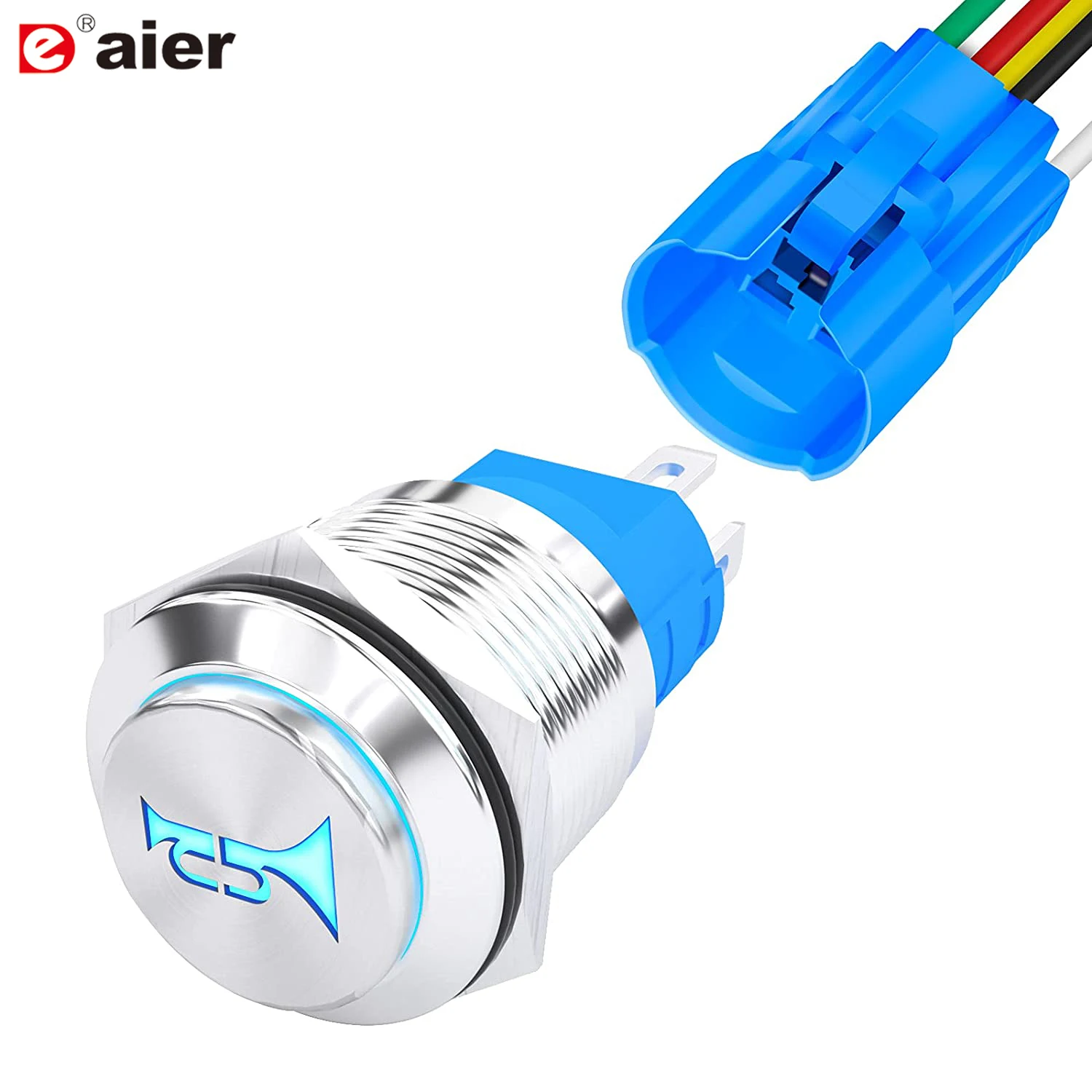 DaierTek-Horn-Button-Switch-12V-Momentary-Push-Button-Switch-Speaker-LED-Stainless-Steel-16mm ...