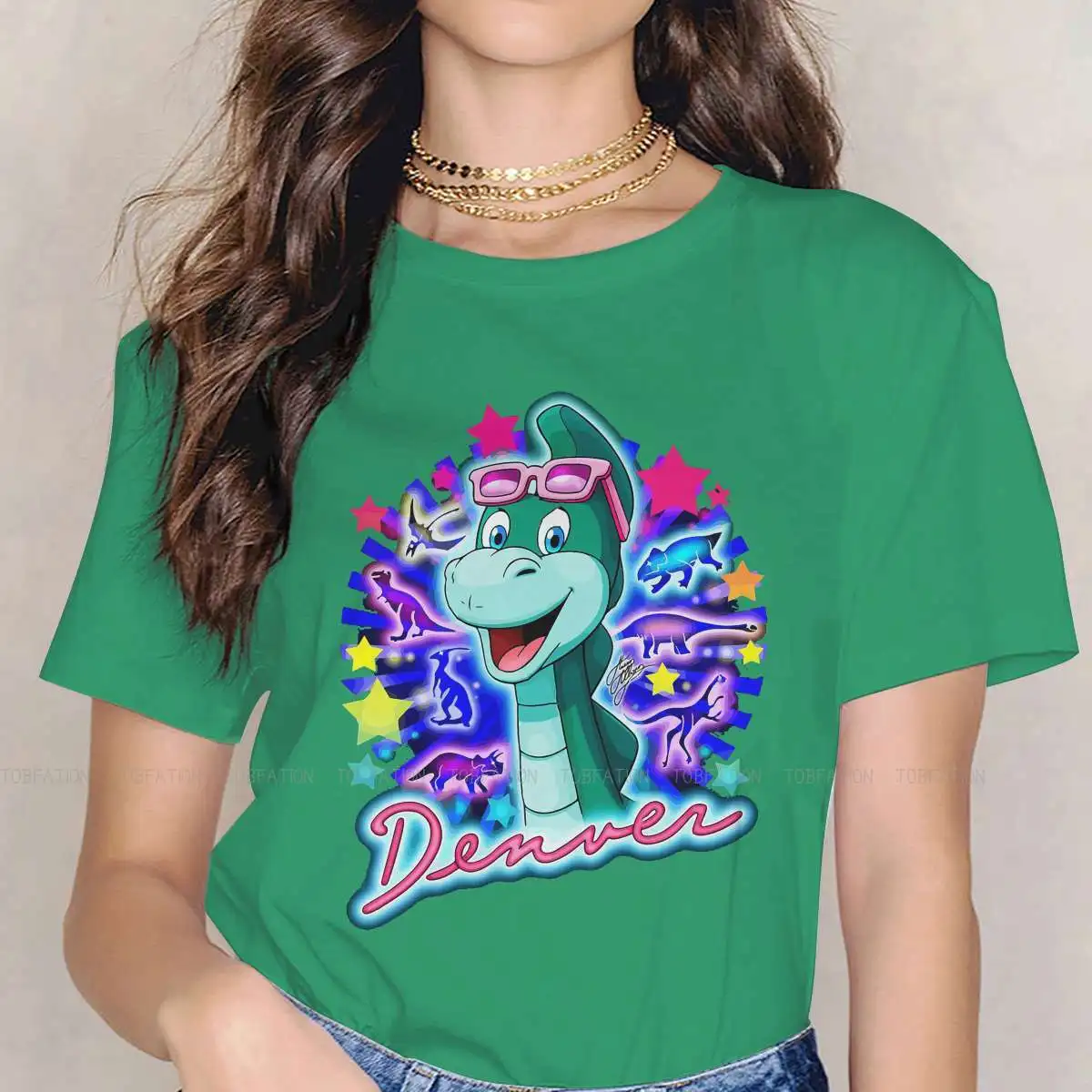 Camiseta de cuello redondo de neón Denver el último dinosaurio Jeremy ...