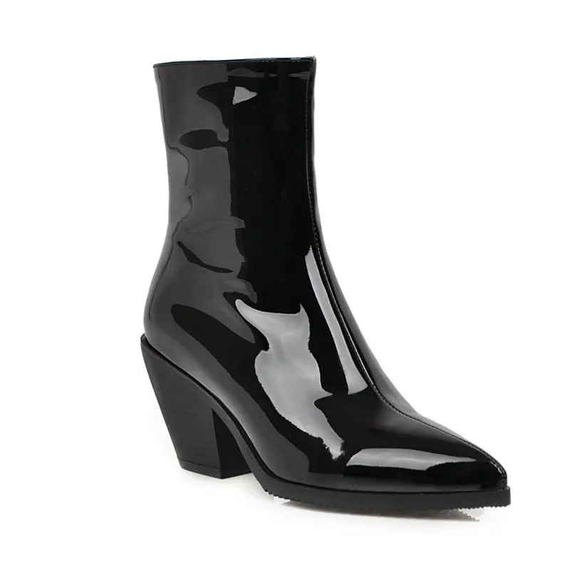 Botas de cuña de cuero sintético para mujer, botines a la moda, con ...