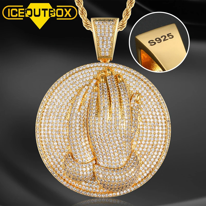 Bling Pray Hand Pendant Necklace 925 Sterling Silver Pendant Gold Color ...