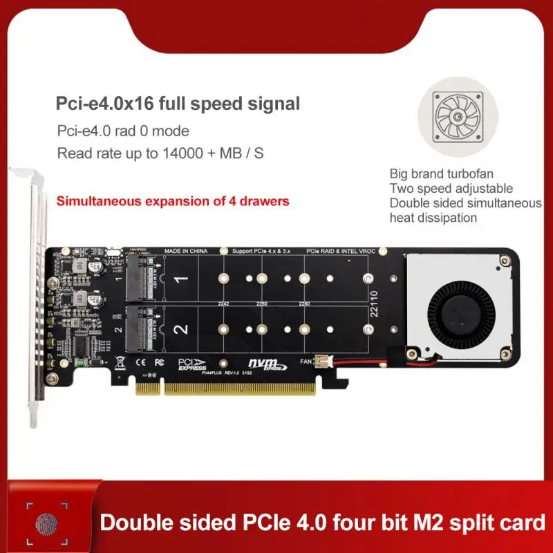 양면 4 디스크 NVME RAID PCI E X16 분할 카드, M.2 M 키 NVME X4SSD RAID 확장 카드 어댑터 ...
