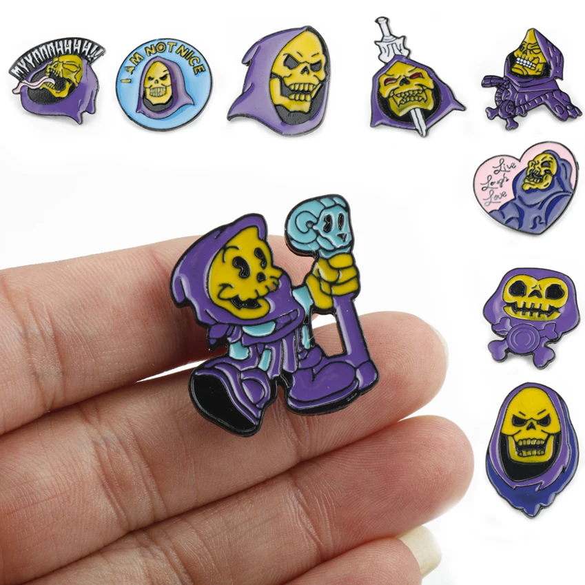 Skeletor-Purple-Enamel-Pin-Skull-Sweater-Brooches-Clothes-Backpack-Bag ...