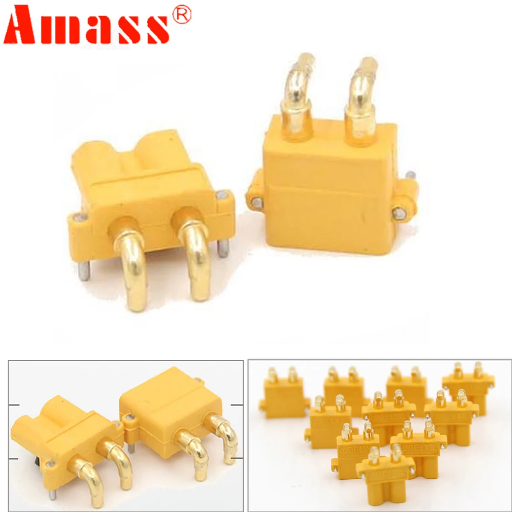 10psc Amass XT30PW ESC Motor PCB board plug Banana Golden XT30 Upgrade Right Angle Plug ...