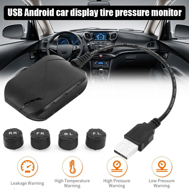 USB Tpms Usb Tire Pressure Car TPMS Universal Anti Explosion 4 External Sensor Car Multi Media ...