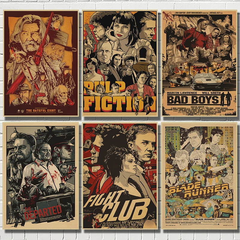 Fight Club/Pulp Fiction/Kill Bill Classic Movie Kraft Paper Poster Bar ...