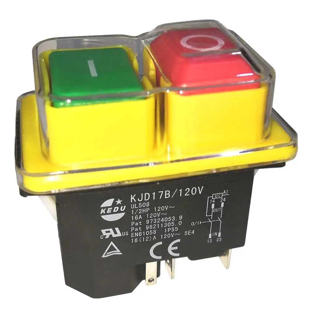 KJD17B/120V KEDU 120V 16A 5Pin 1/2HP Waterproof Pushbutton Switches ...