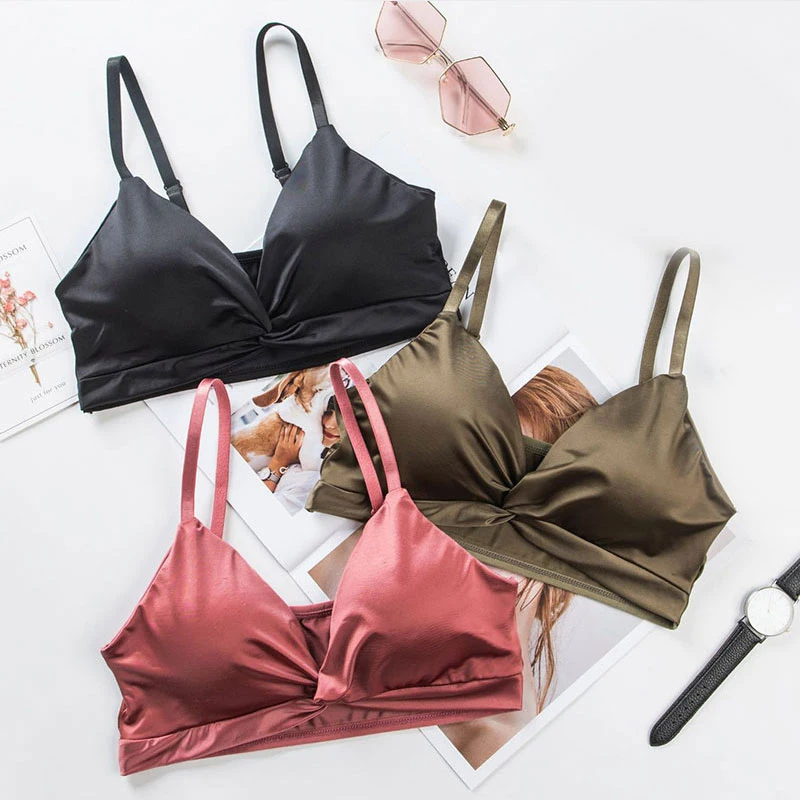 Soft-Satin-Bra-Comfortable-Underwear-Wireless-Lace-Bralette-Triangle ...
