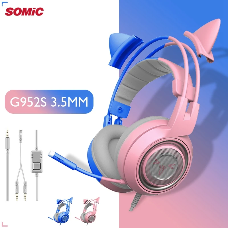 SOMIC G951S Pink Cat Auriculares 3.5mm Bass Cancelación de ruido HiFi ...