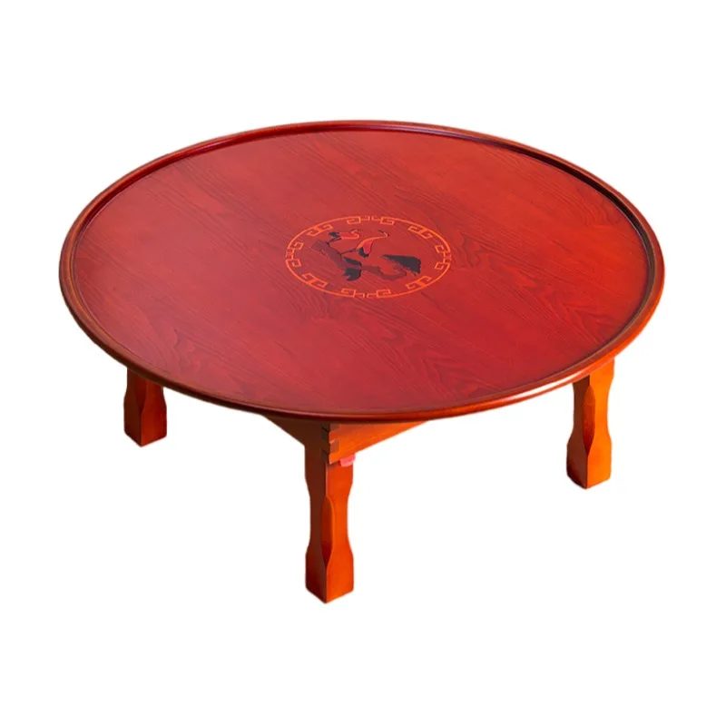 Asian Style Antique Round Table Folding Legs Living Room Furniture ...