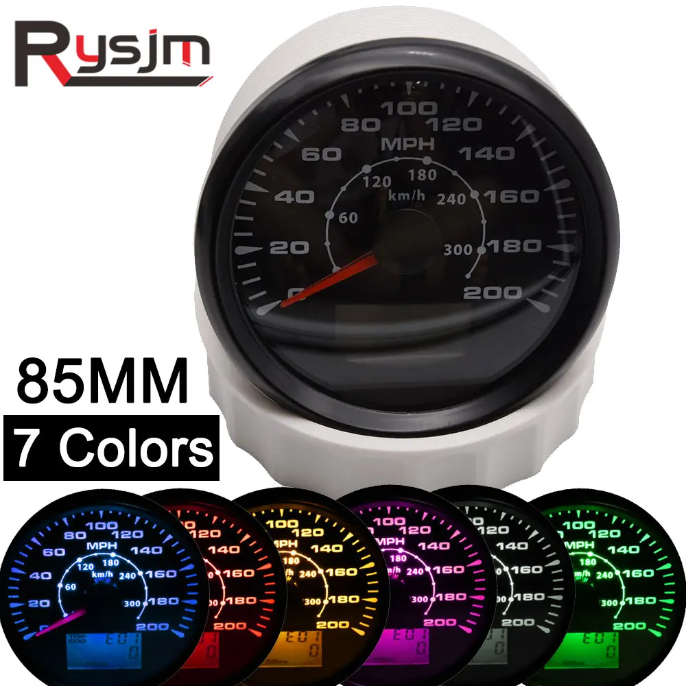 7 Colors 85MM GPS Speedometer Gauge + sensor 200MPH 300 km/h motorcycle ...