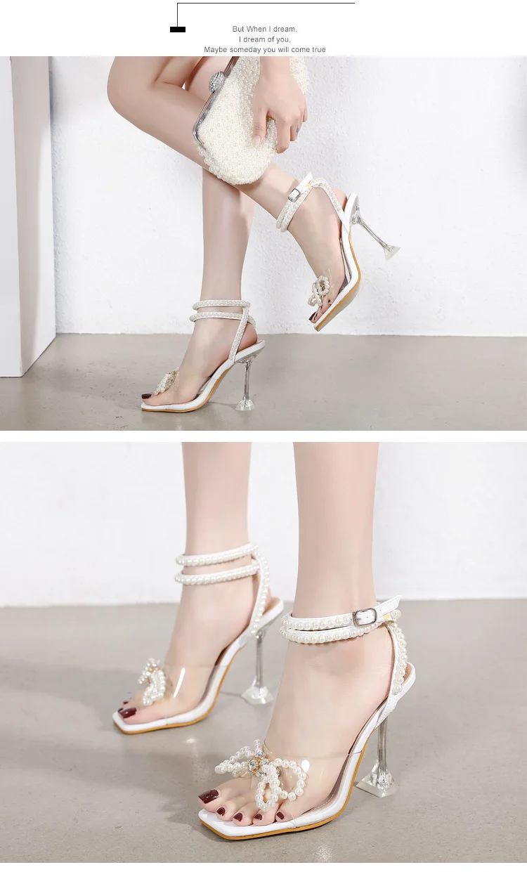 Women Gladiator Sandals shoes Sexy White String Bead high heels Sandals ...