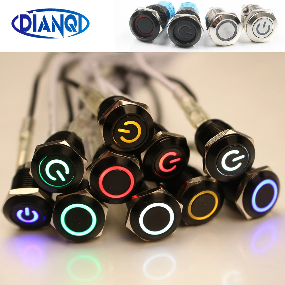1 pc 12mm/16mm Black Push Button Switch Waterproof illuminated Led ...