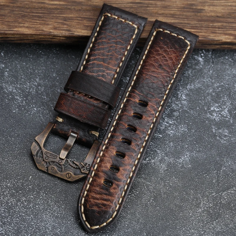 Handmade-Leather-Strap-22MM-24MM-26MM-Compatible-Bronze-Watch-Strap ...