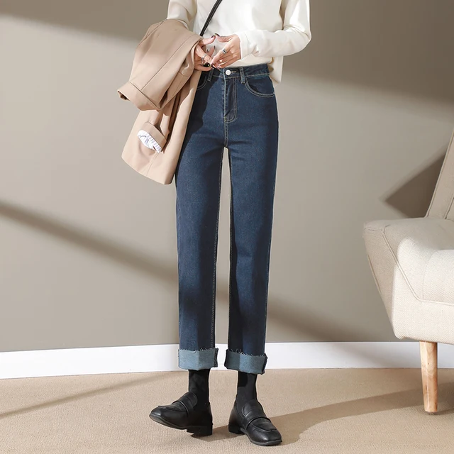 Jeans Women Dark High Waist Straight Jeans Stretch Skinny Denim Clothing Leisure Pants Commute ...