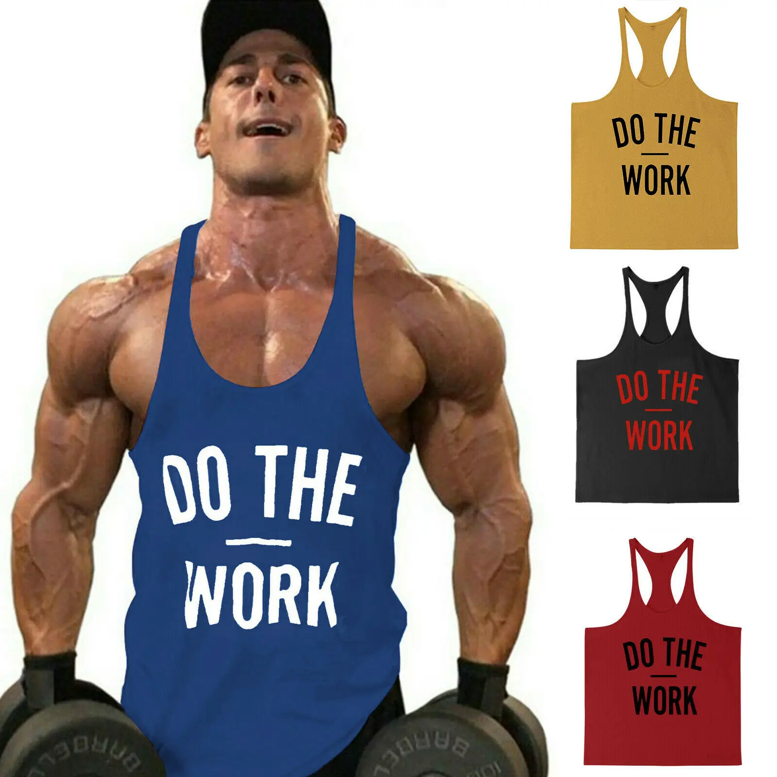 Men Muscle Gyms Workout Tank Tops Bodybuilding Y Back Sleeveless Vest ...