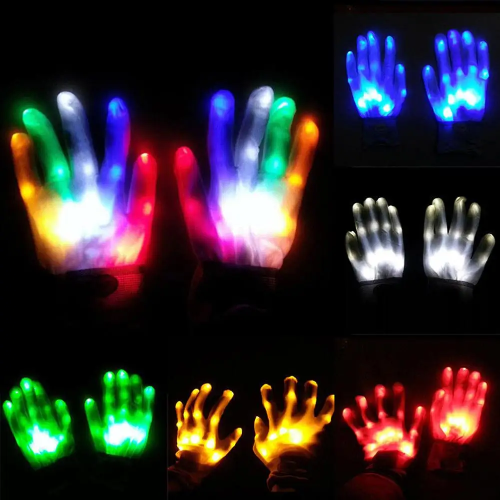 1Pair LED Light Up Hand Finger Gloves Halloween Christmas Costume Dance ...