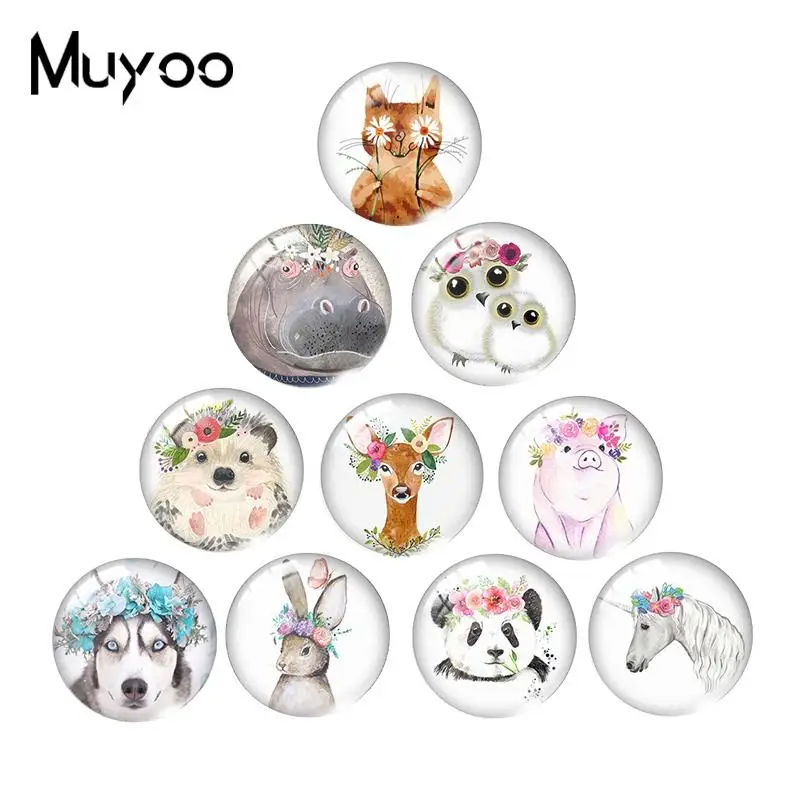 2019 New Cute Animal With Wreath Glass Cabochon Flower Animals ...