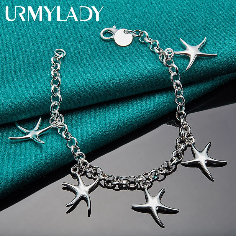 URMYLADY-925-Sterling-Silver-Five-Stars-Pendant-Bracelet-For-Woman ...