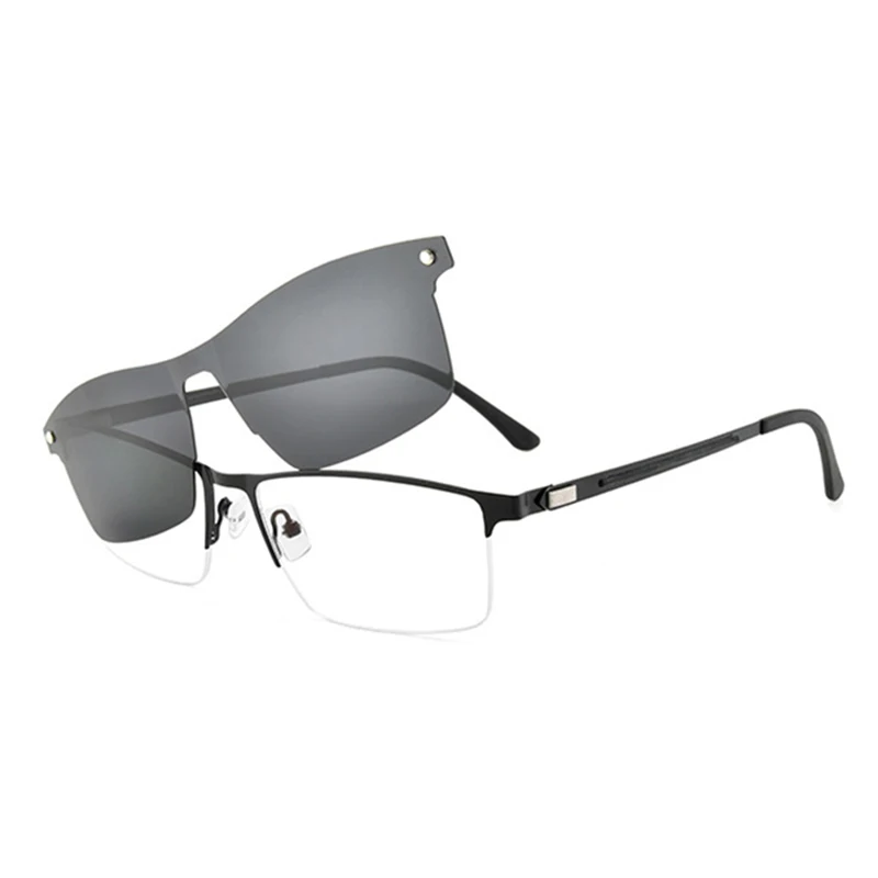 Half Rim Optical Eyeglasses Frame With Magnetic Clip-on