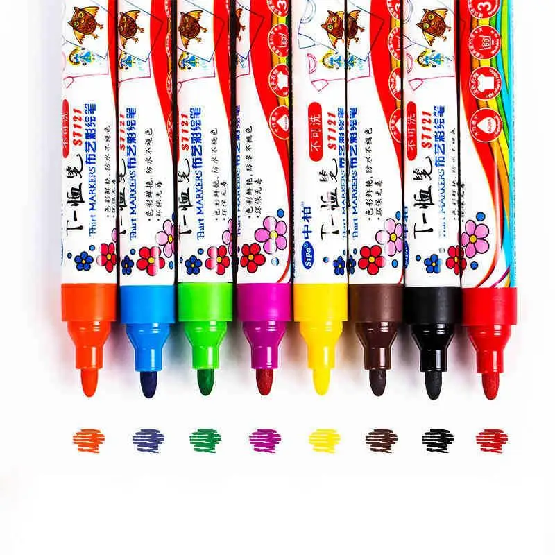 8 color T shirt Markers Permanent Pens for T shirt Clothes Cloth ...