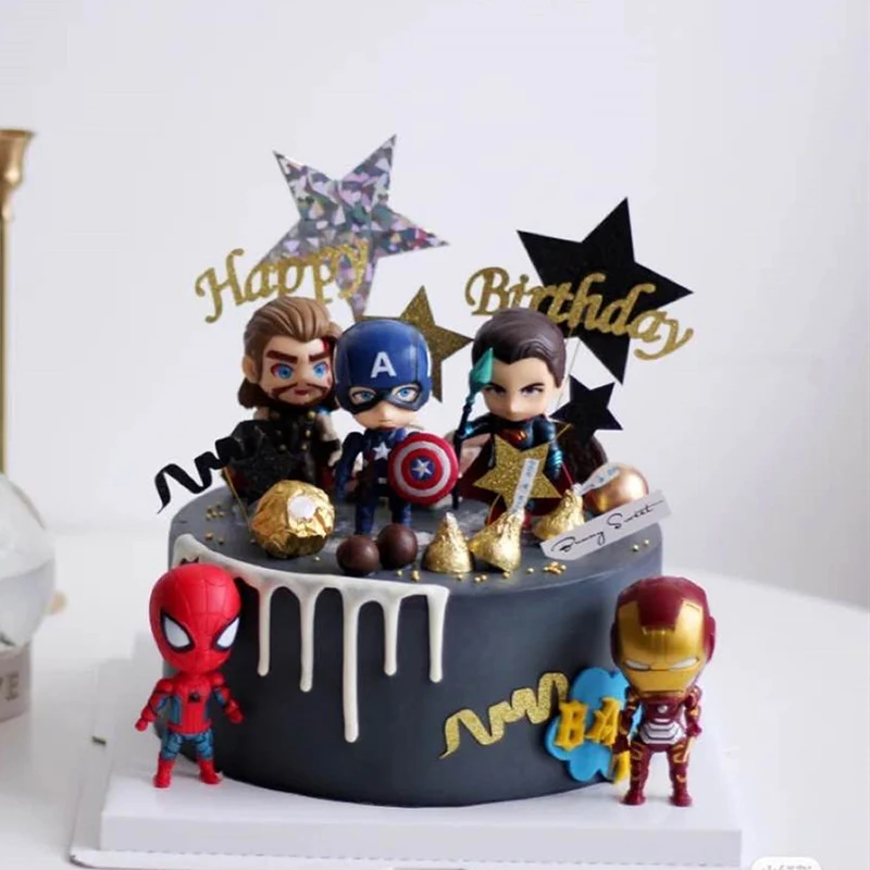 1 개몫 슈퍼 히어로 아이언 맨 스파이더 맨 캡틴 아메리카 스파이더 맨 생일 축하 케이크 장식케이크 데코용품