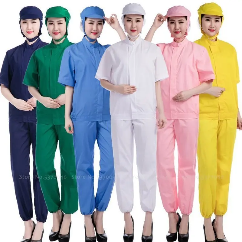 Pria Wanita Pabrik Makanan Seragam Kerja Set Lengan Pendek T shirt Suit ...