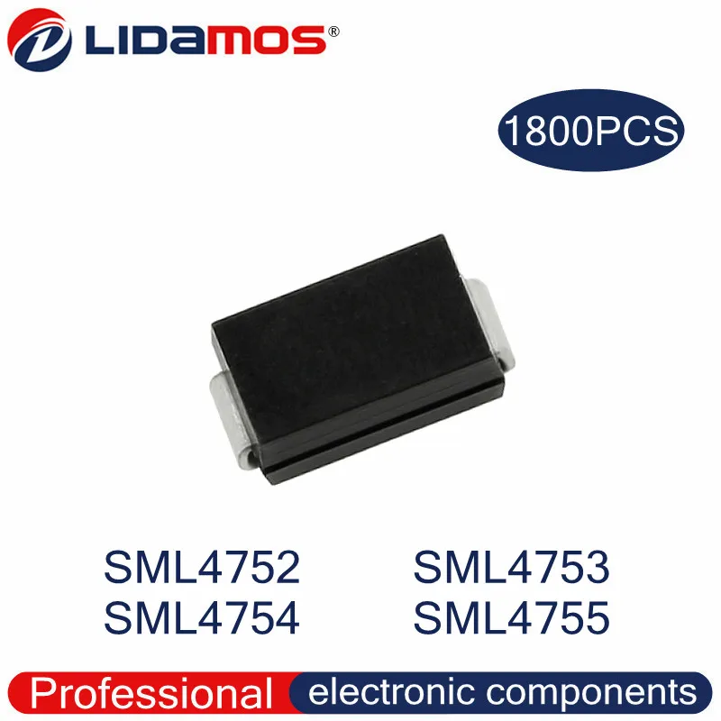 Díodo para zener sma, 1800 peças 1w sml4752 33 33v sml4753 36v sml4754 ...